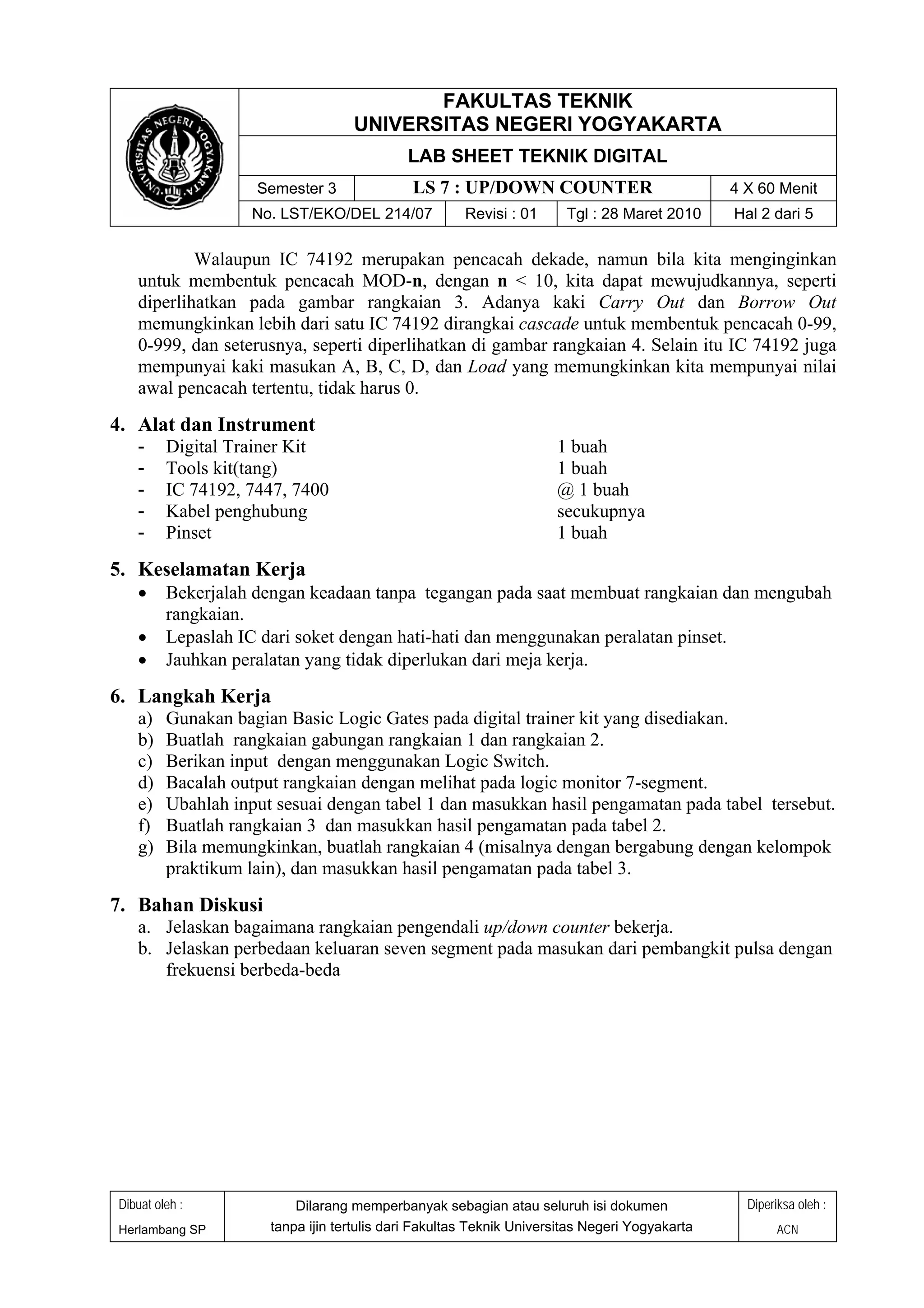 Cara kerja rangkaian up counter dan down counter | PDF