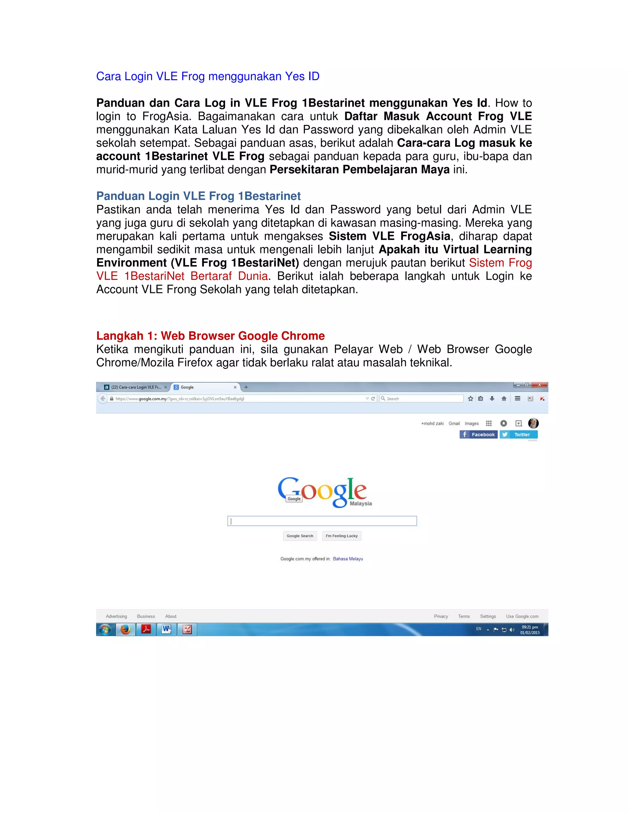 Cara login vle frog menggunakan yes id | PDF