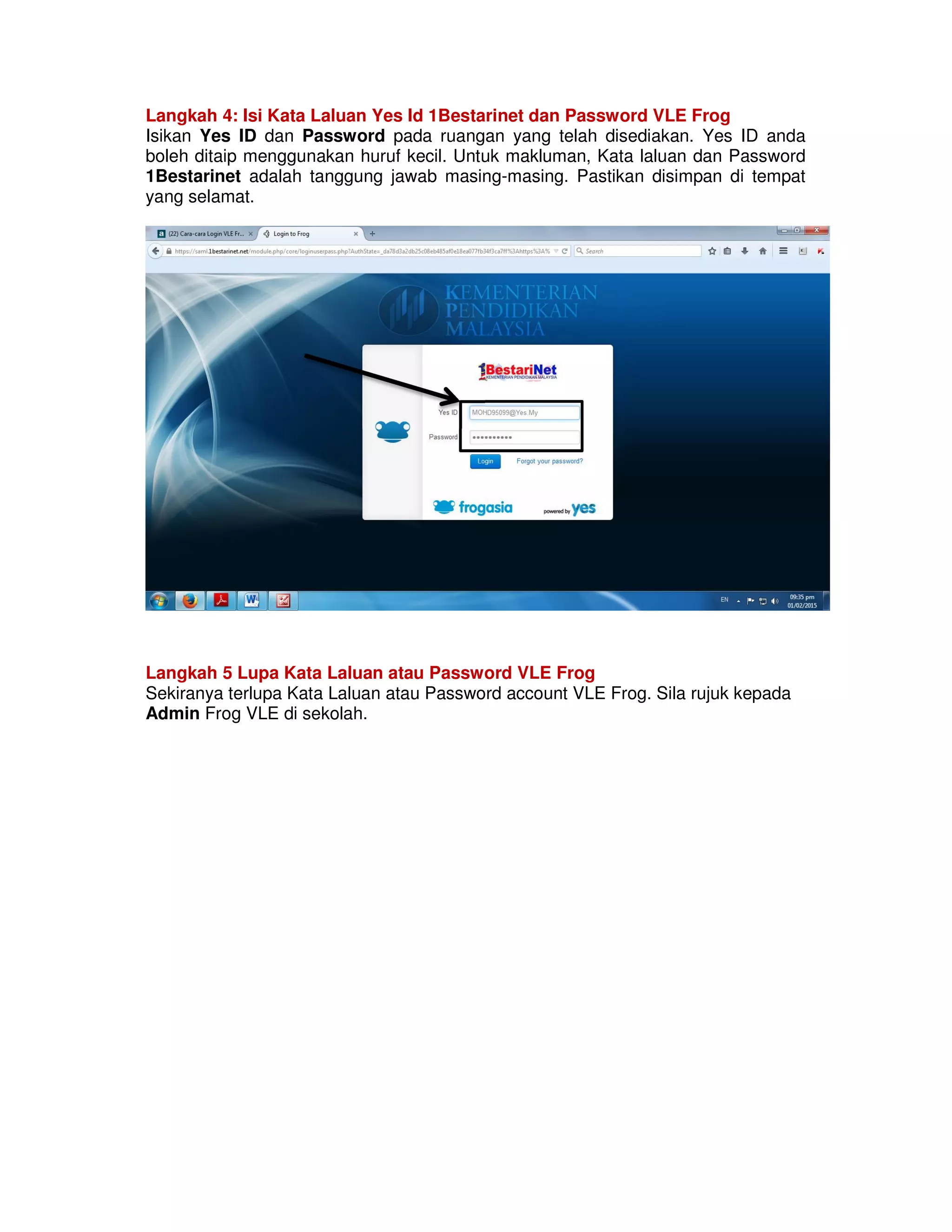 Cara login vle frog menggunakan yes id | PDF