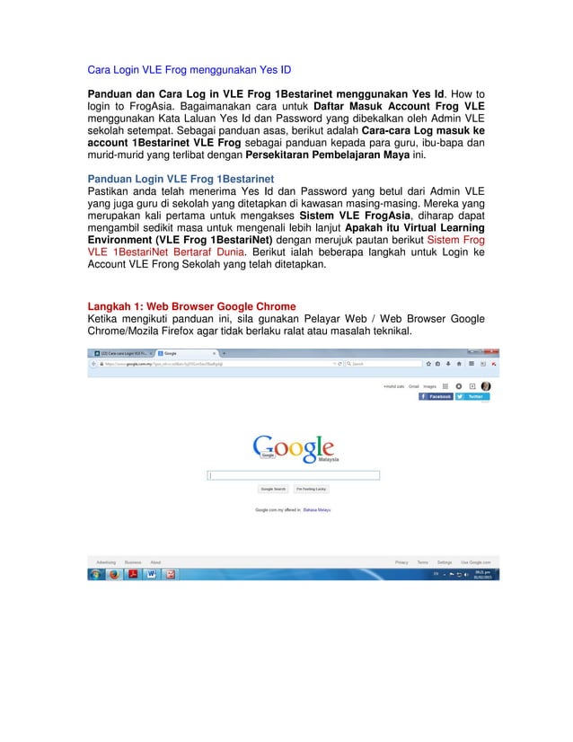 Cara login vle frog menggunakan yes id | PDF