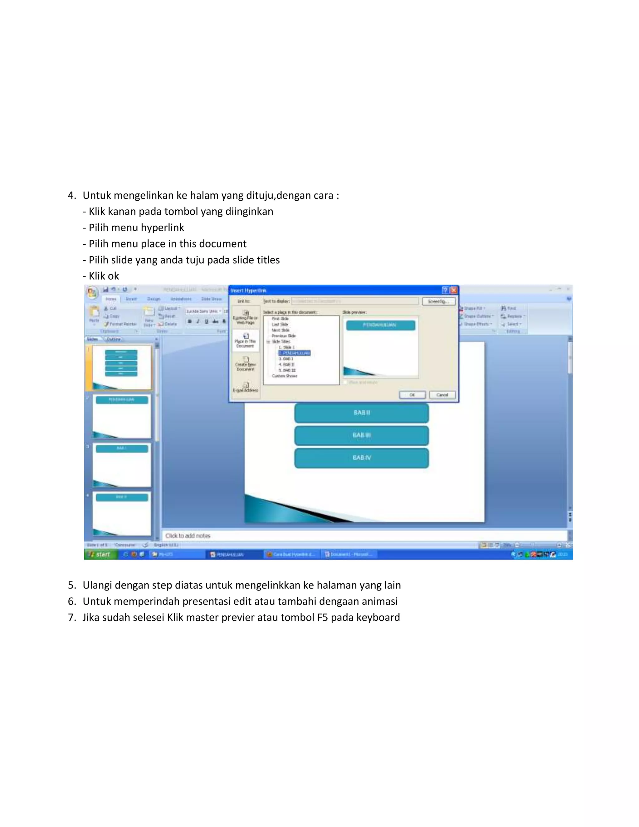 Cara mebuat hyperlink pada power point ms word | DOCX