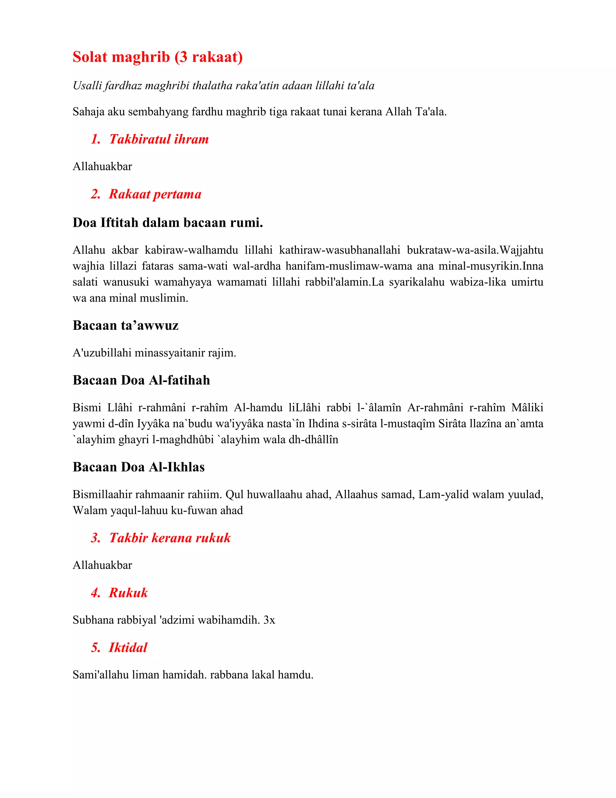 Cara melakukan solat lima waktu | DOCX