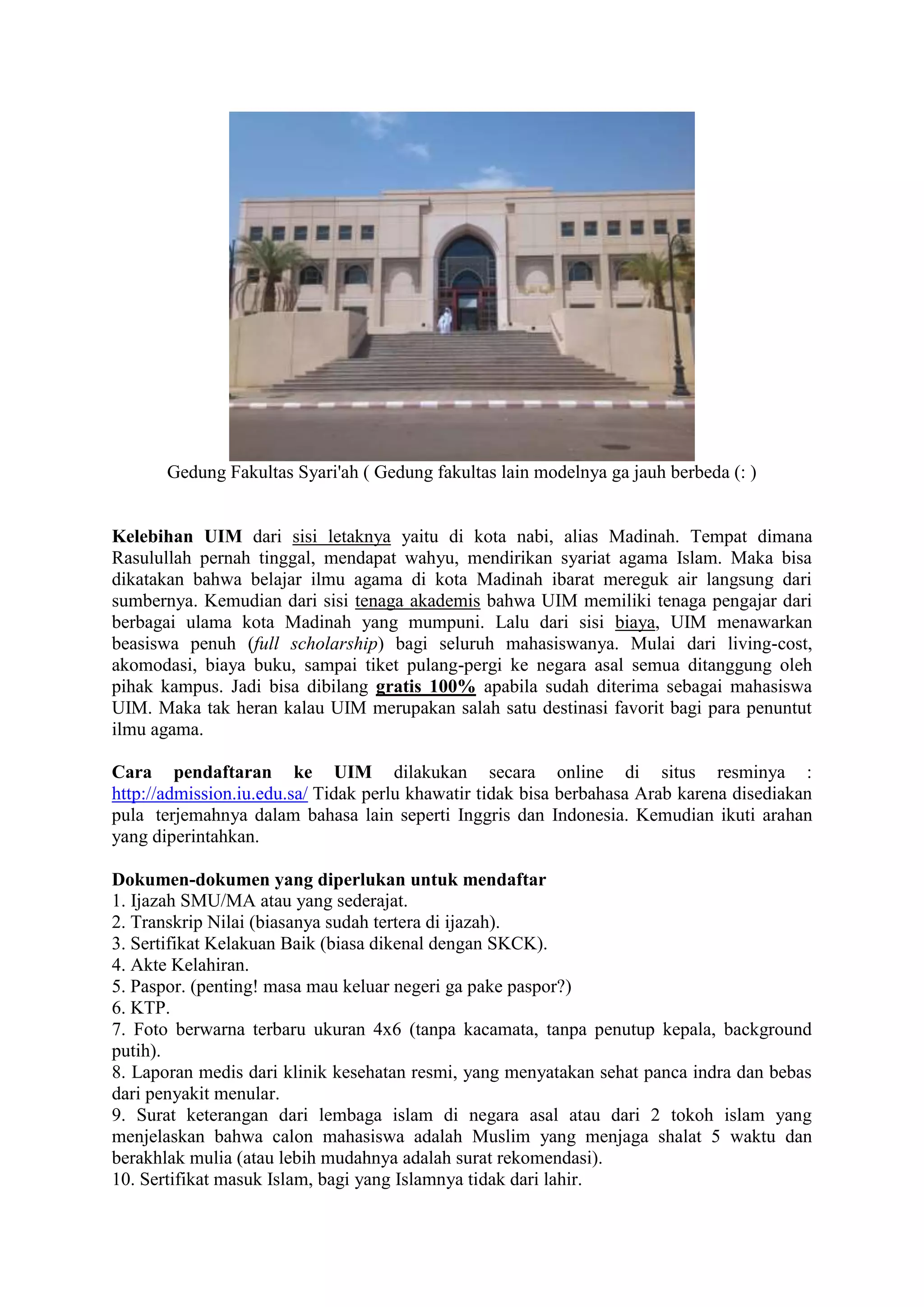 Cara melamar di universitas islam madinah | PDF