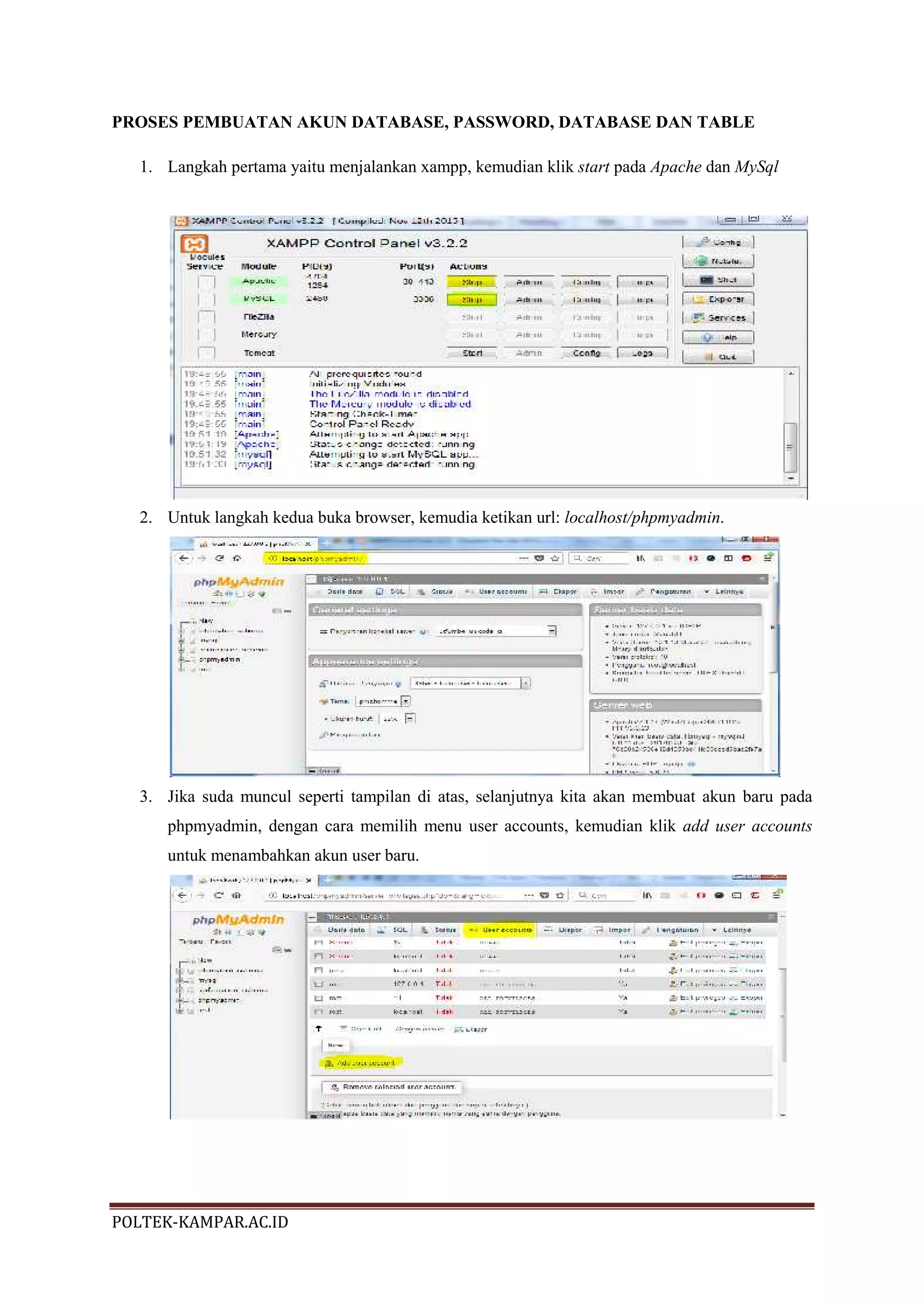 Cara membuat akun database pada phpmyadmin | PDF
