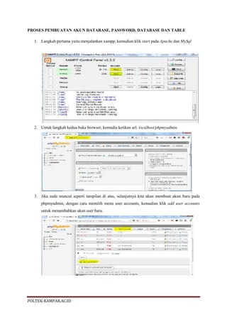 Cara membuat akun database pada phpmyadmin | PDF