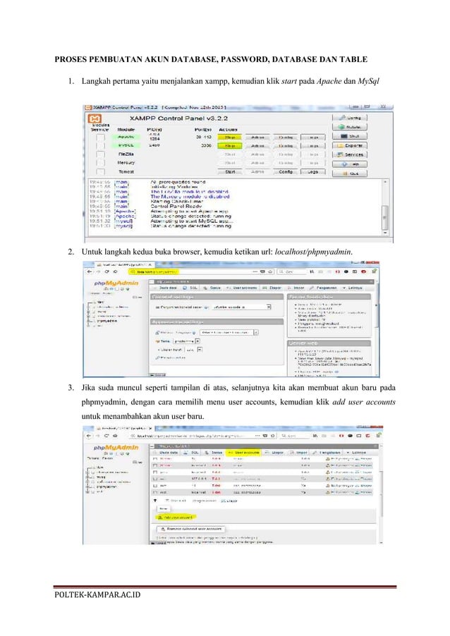Cara membuat akun database pada phpmyadmin | PDF