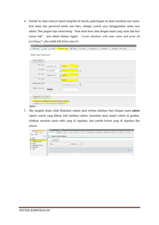 Cara membuat akun database pada phpmyadmin | PDF