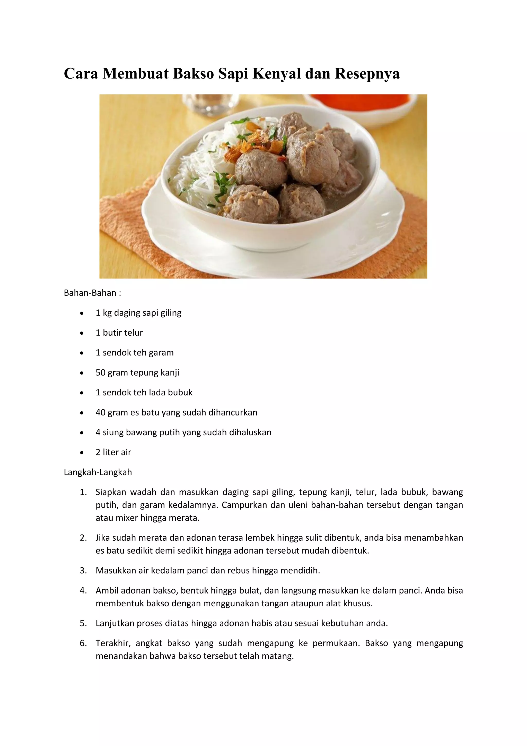 Cara Membuat Bakso Sendiri Yang Gampang Di Rumah | PDF