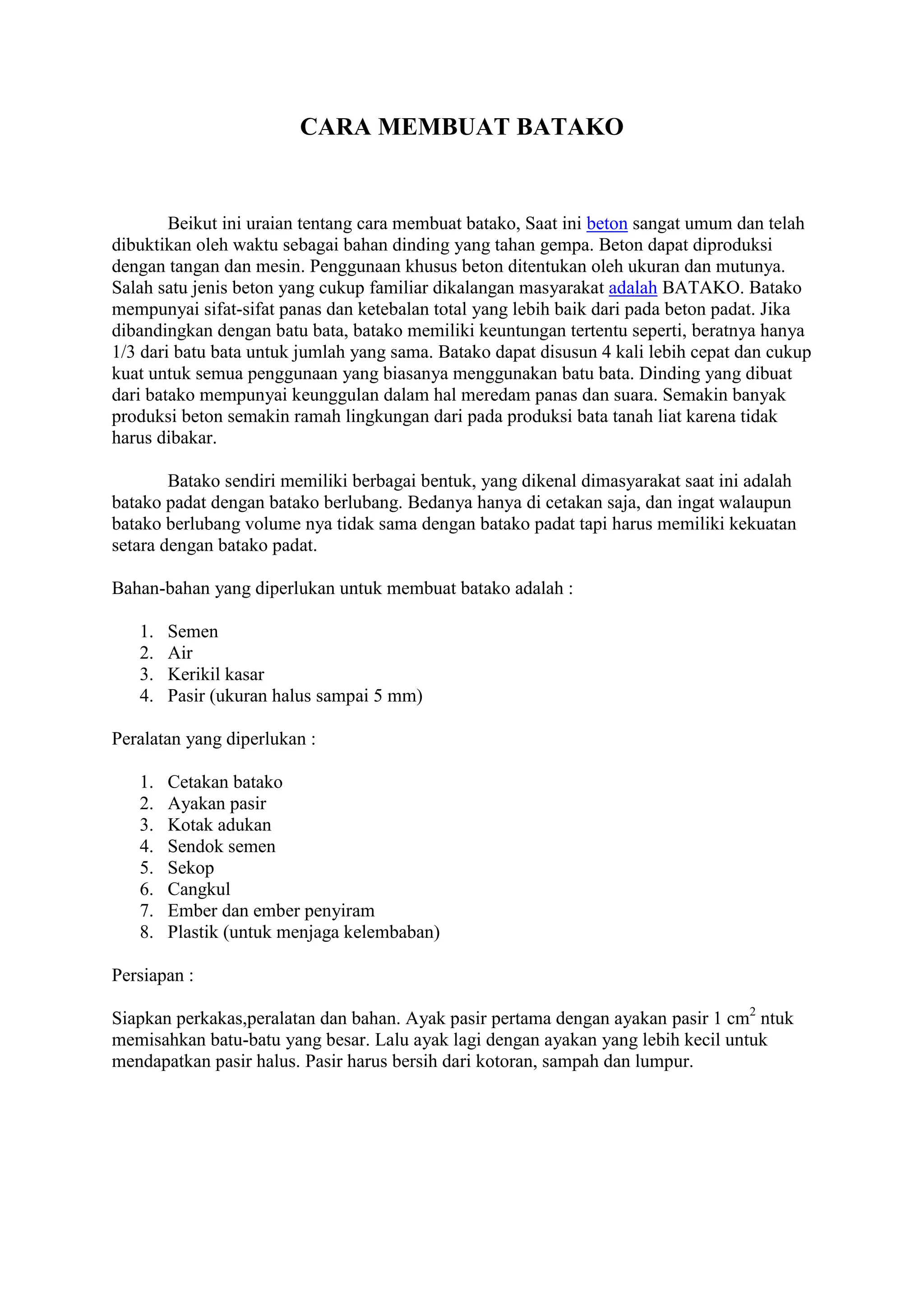 Cara membuat batako | DOCX