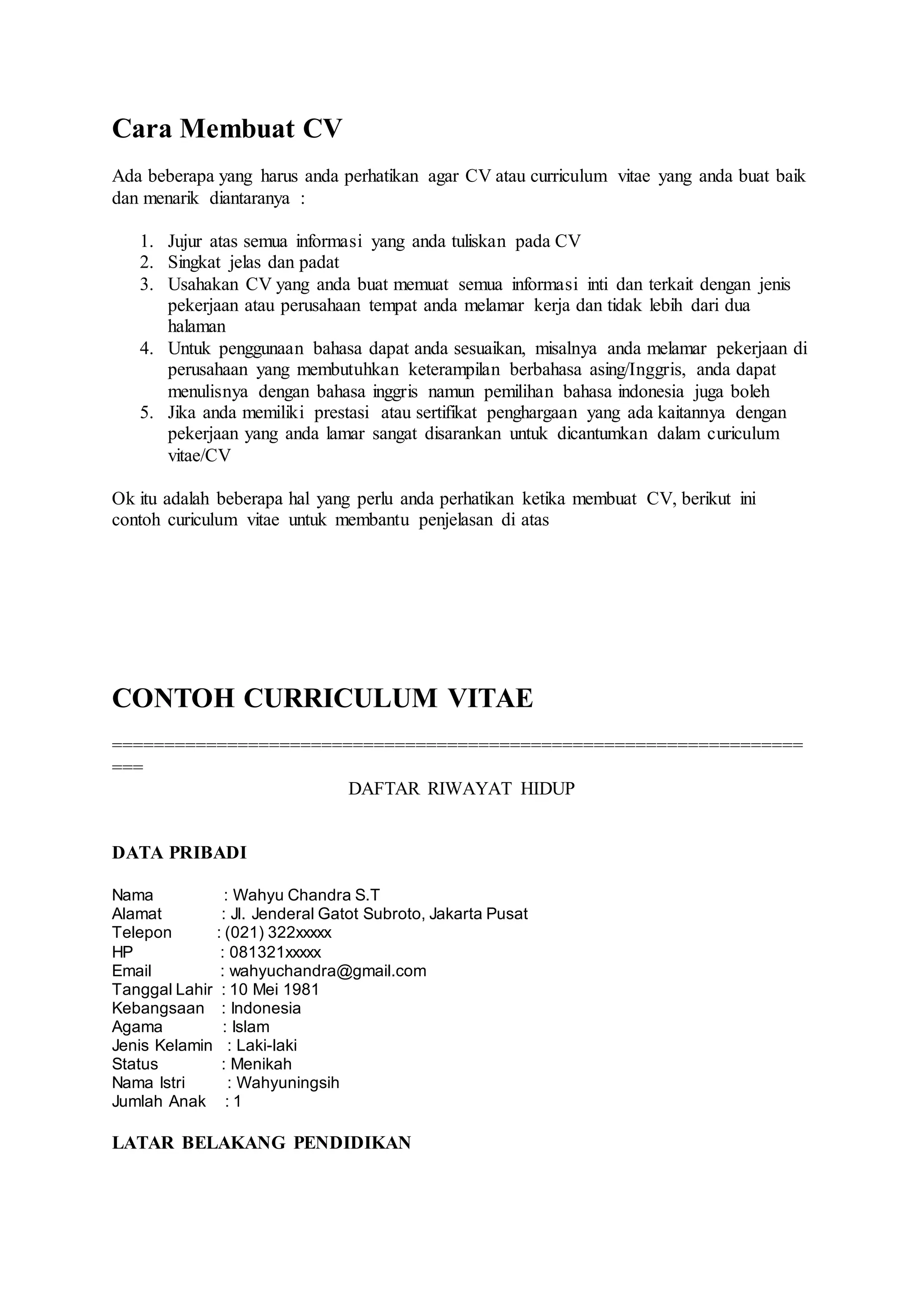 Cara membuat cv | DOCX