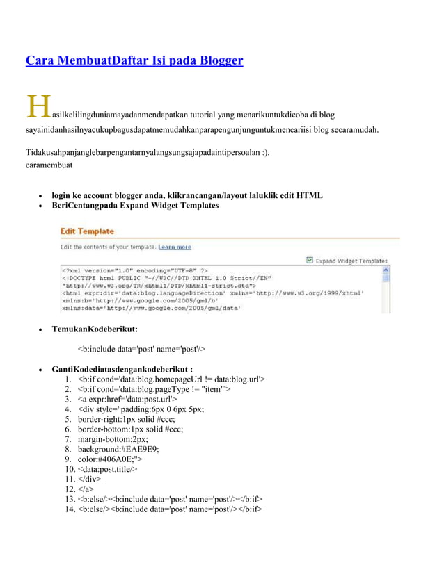 Cara membuat daftar isi pada blogger | DOCX
