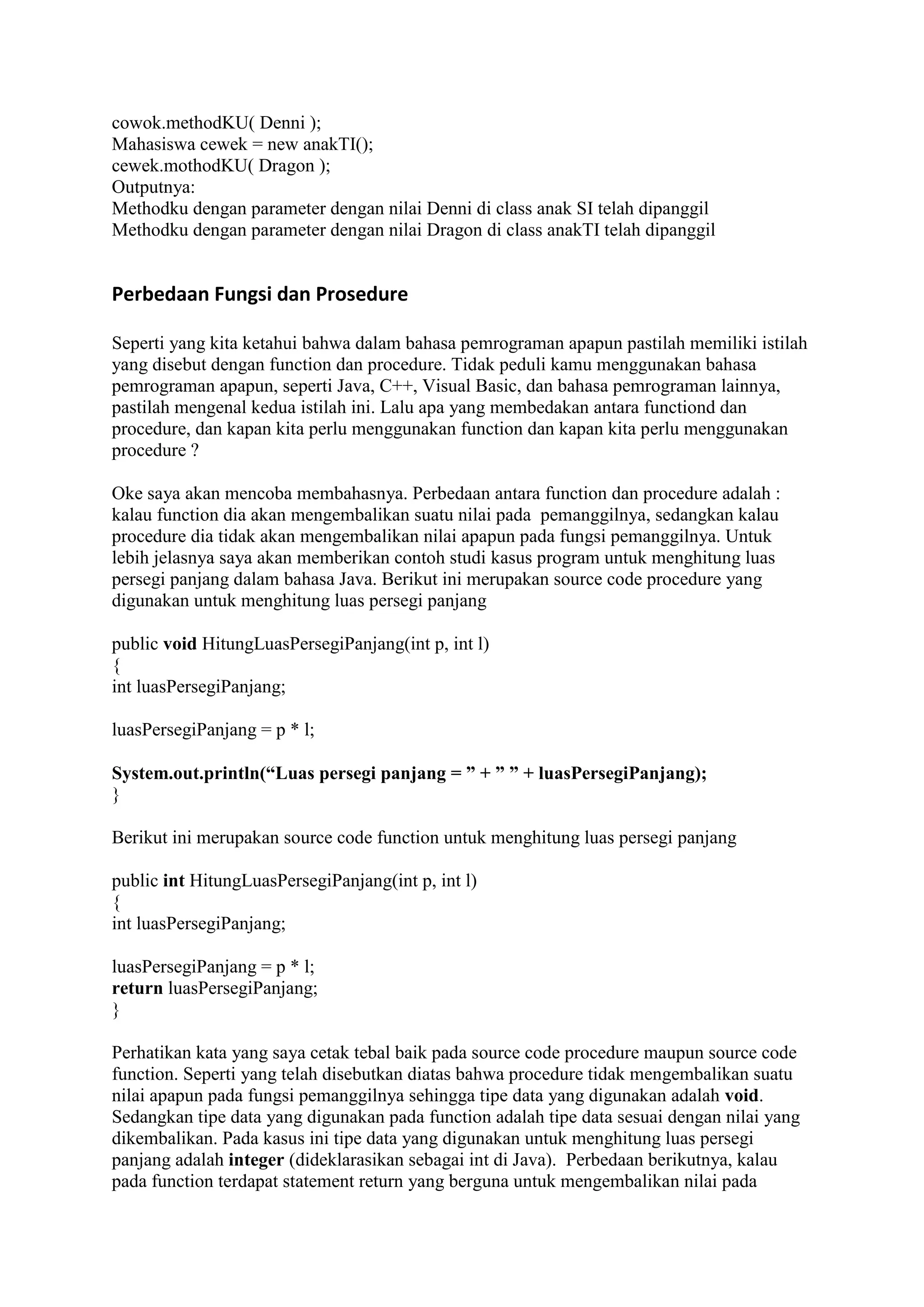 Cara membuat fungsi dan prosedur pada java | PDF