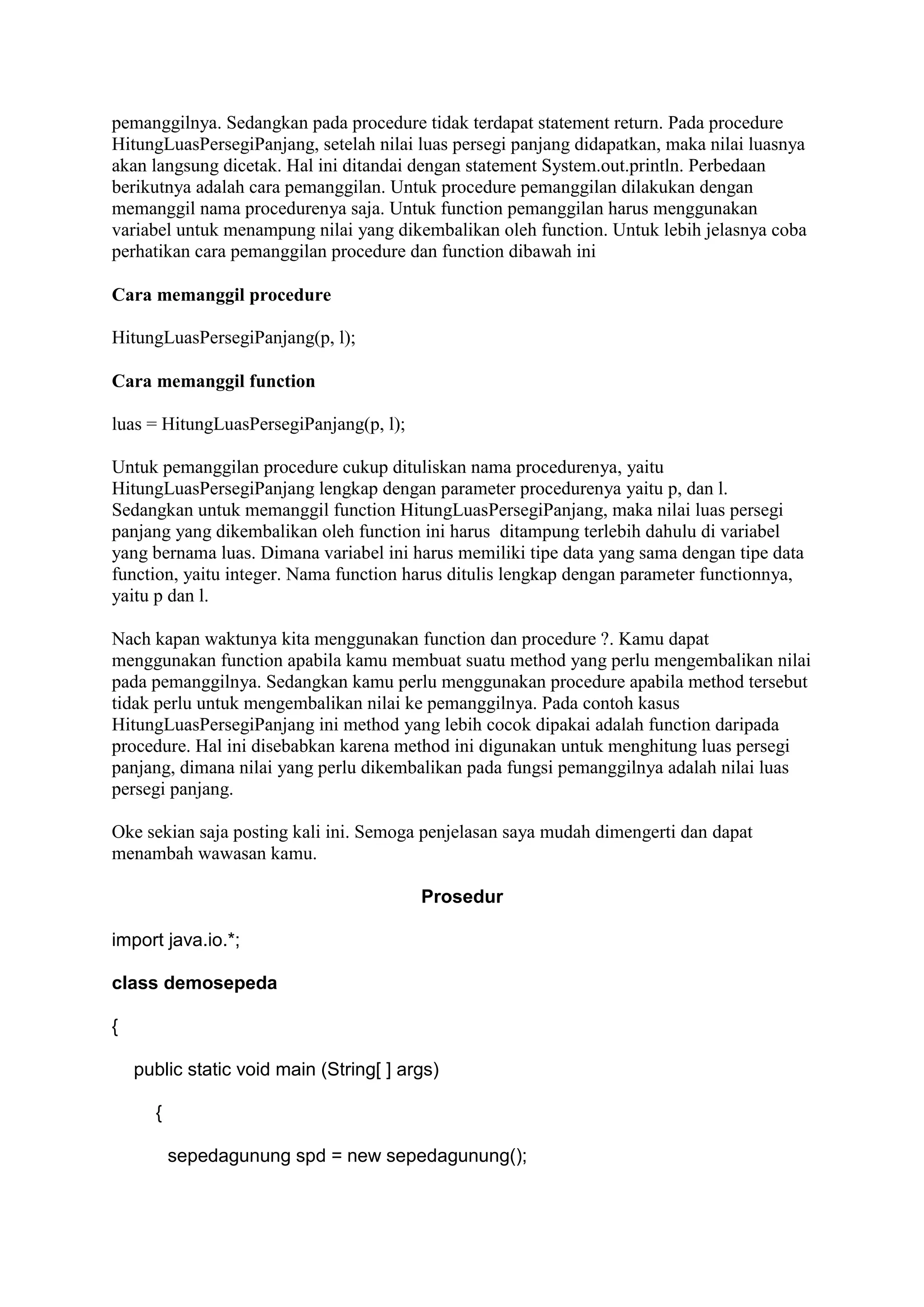 Cara membuat fungsi dan prosedur pada java | PDF