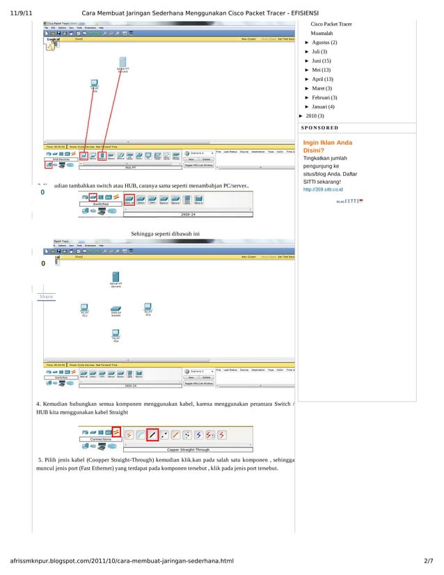 Cara membuat jaringan sederhana menggunakan cisco packet tracer efisiensi | PDF