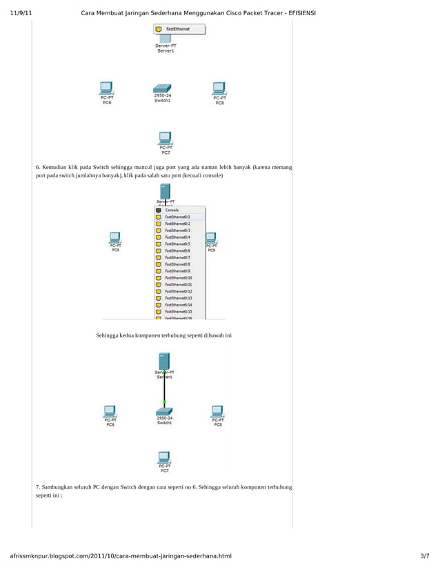 Cara membuat jaringan sederhana menggunakan cisco packet tracer efisiensi | PDF