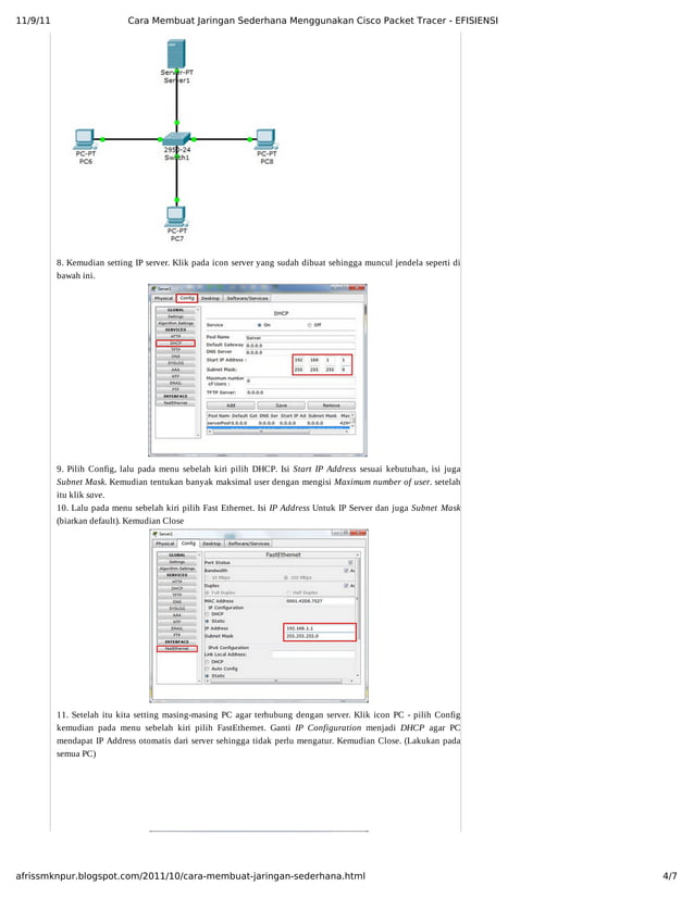 Cara membuat jaringan sederhana menggunakan cisco packet tracer efisiensi | PDF