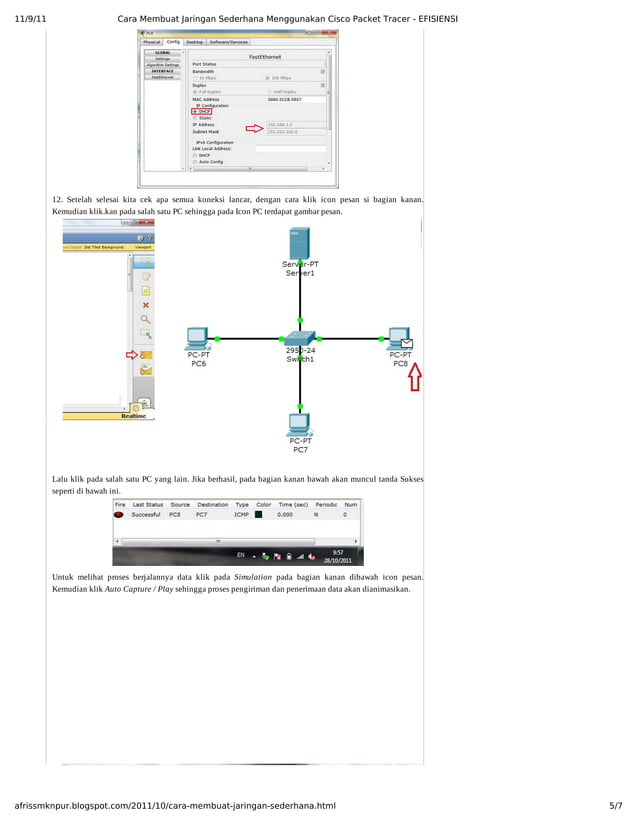 Cara membuat jaringan sederhana menggunakan cisco packet tracer efisiensi | PDF