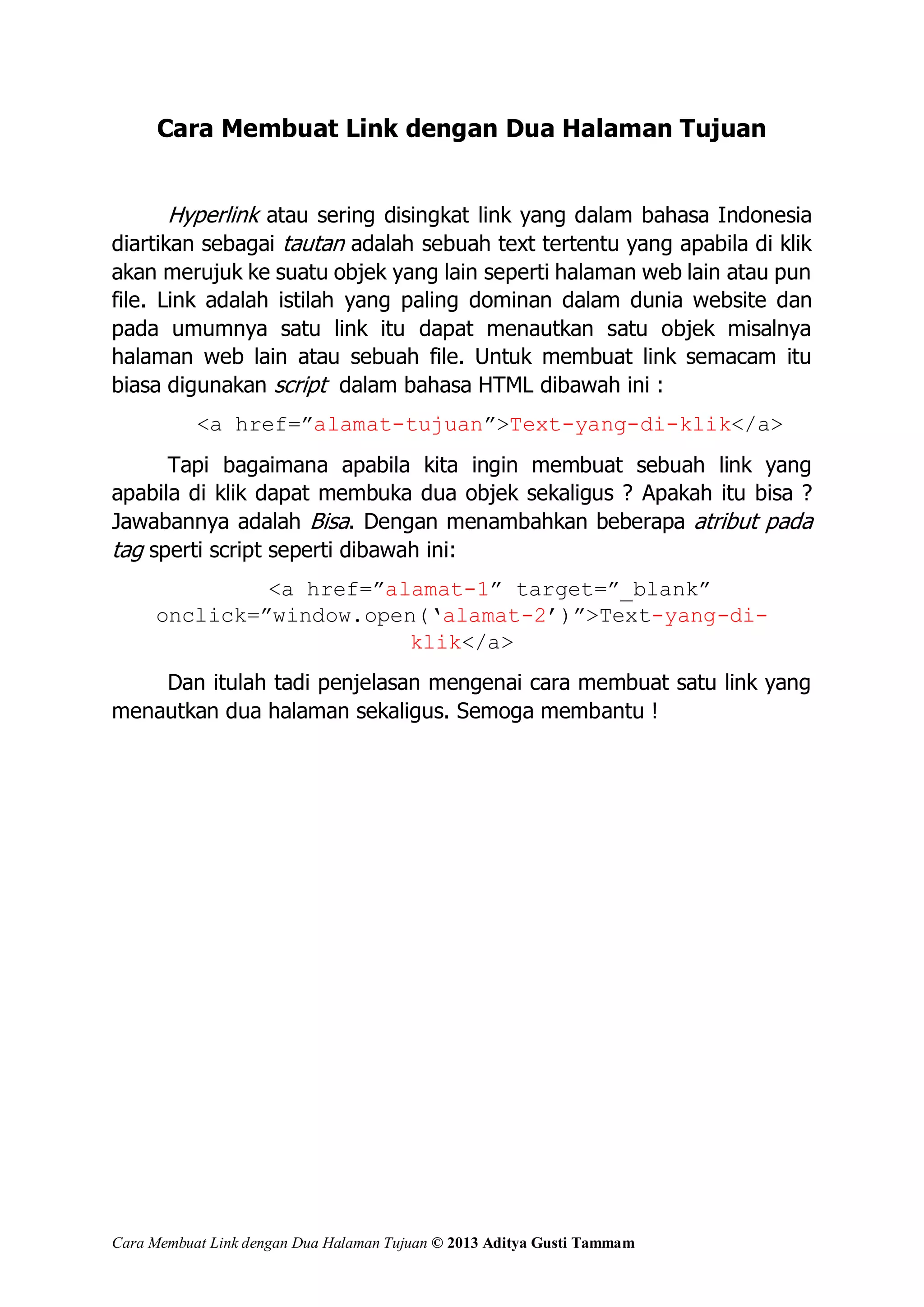 Cara membuat link dengan dua halaman tujuan | PDF