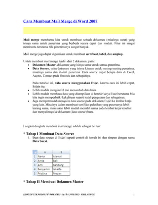 Cara membuat mail merge di word 2007 | PDF