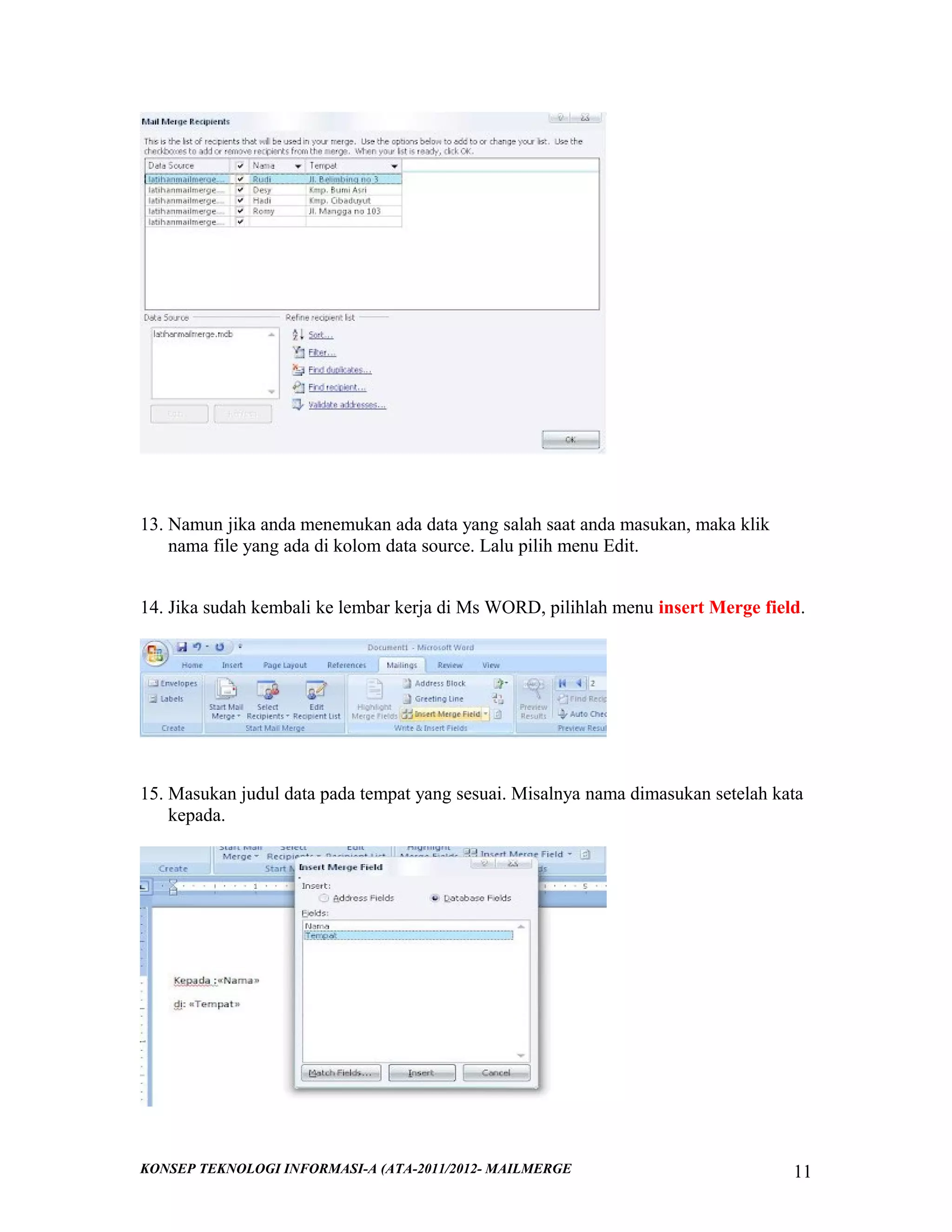 Cara membuat mail merge di word 2007 | DOC