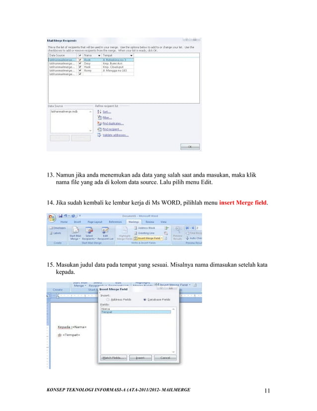 Cara membuat mail merge di word 2007 | DOC