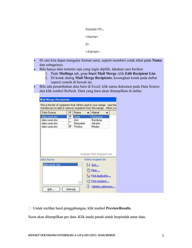 Cara membuat mail merge di word 2007 | DOC