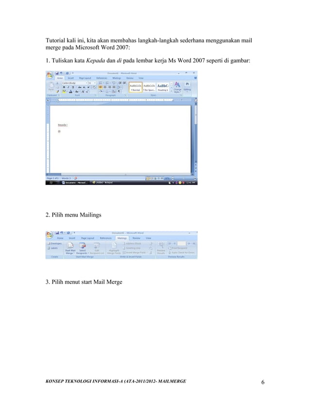 Cara membuat mail merge di word 2007 | DOC