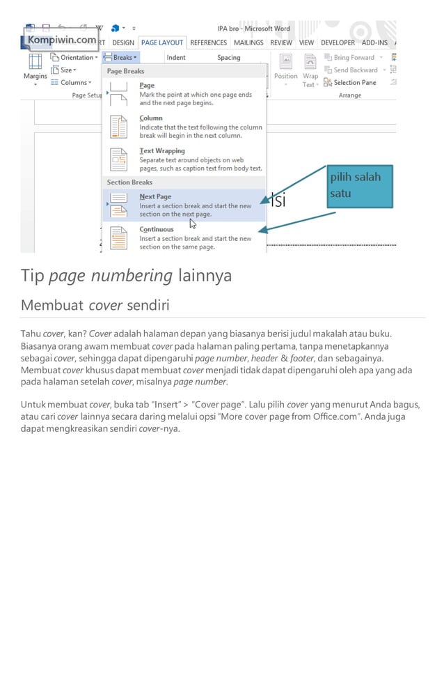 Cara membuat nomor halaman | DOCX