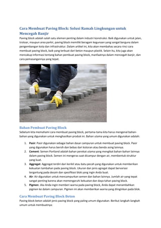 Cara Membuat Paving Block Dengan Mudah | PDF