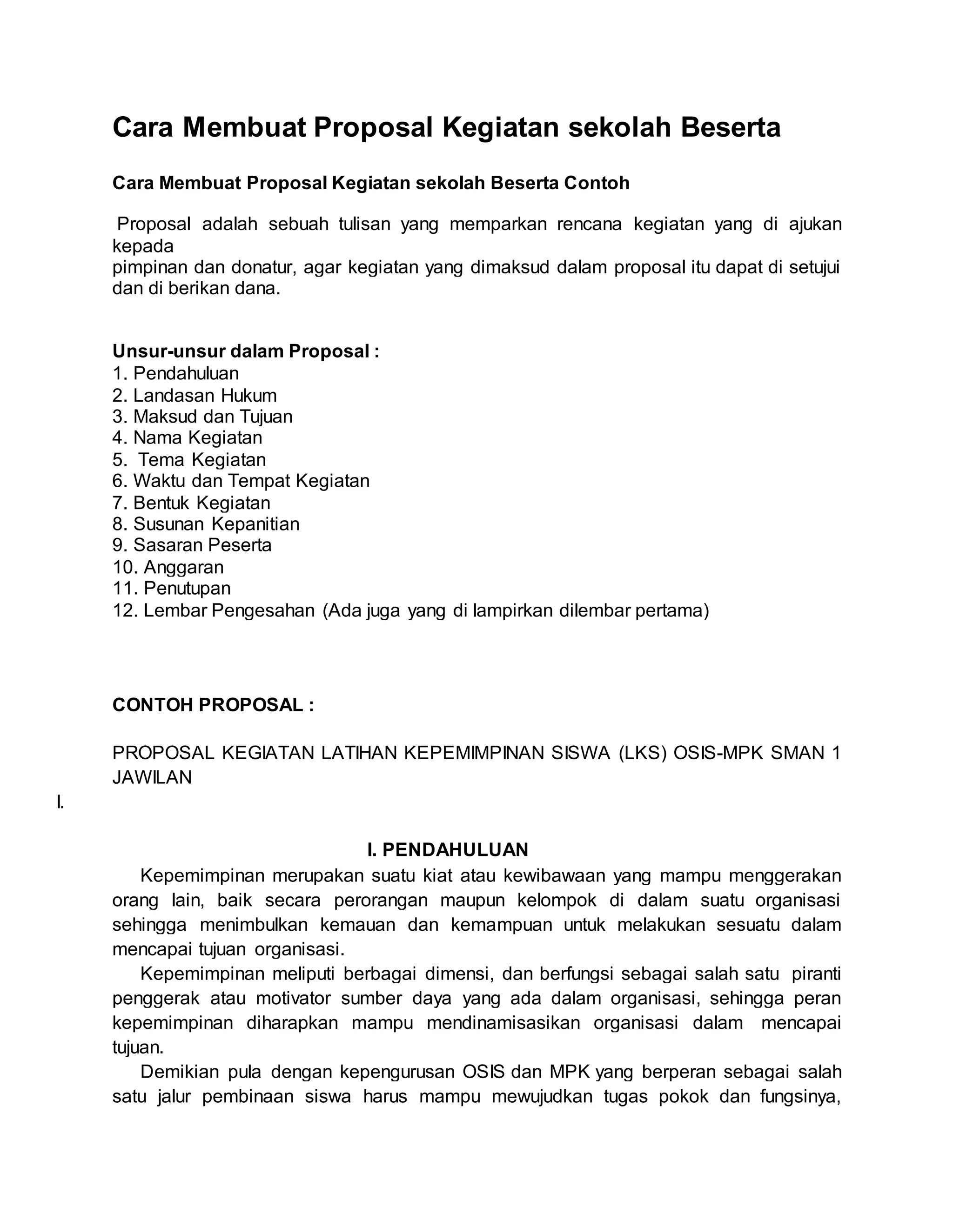 Cara membuat proposal kegiatan sekolah beserta | DOCX
