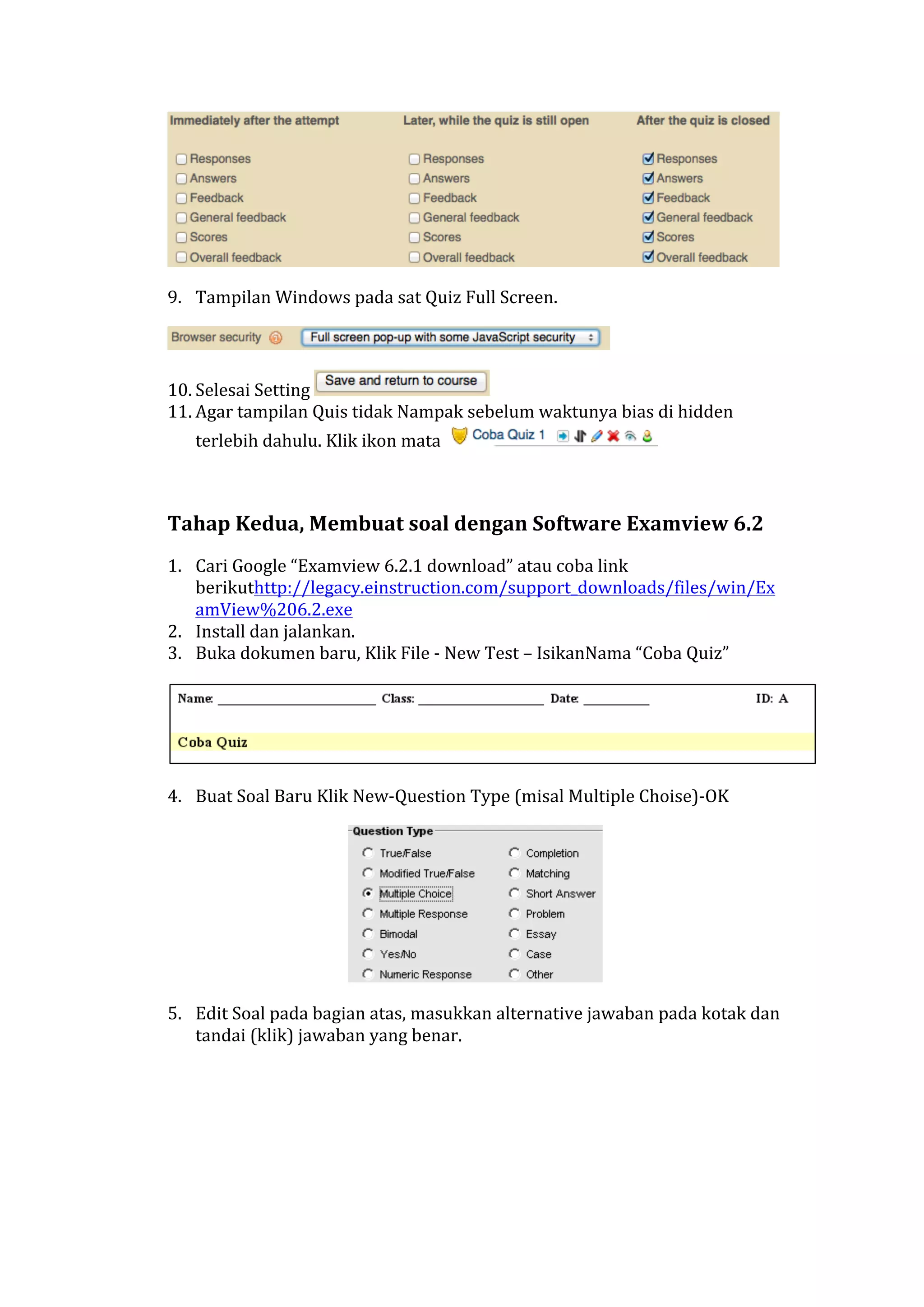 Cara membuat quiz di moodle | PDF