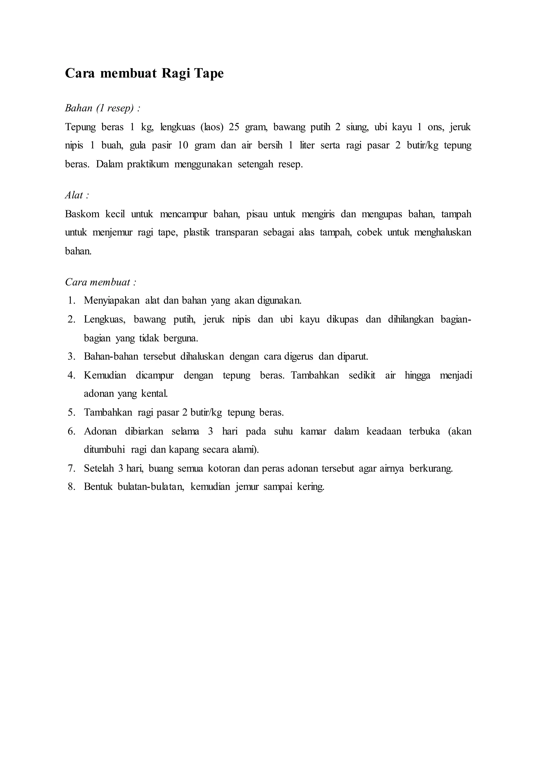 Cara membuat ragi tape | DOCX