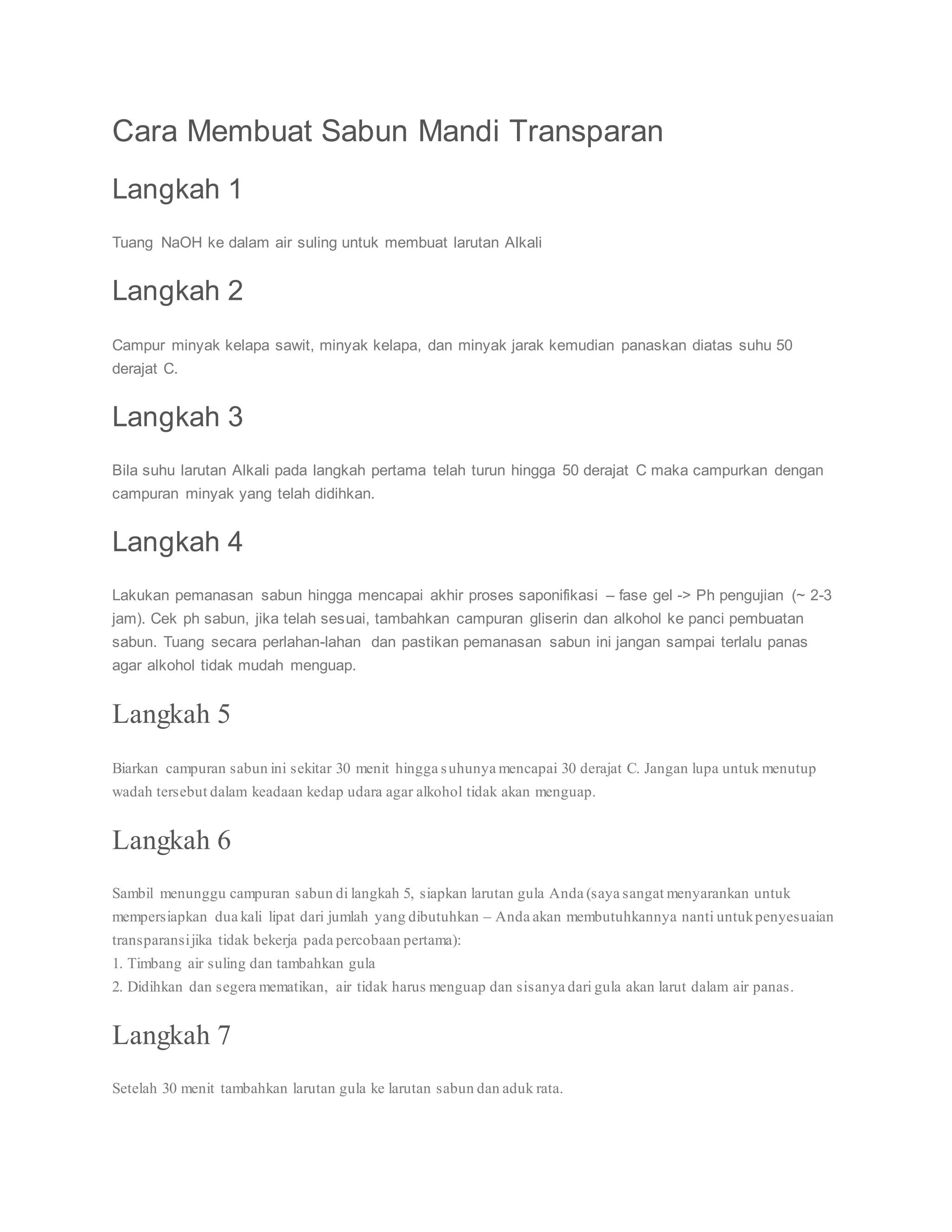 Cara membuat sabun mandi transparan | DOCX