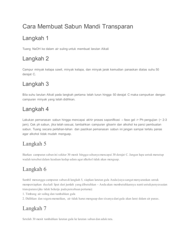 Cara membuat sabun mandi transparan | DOCX