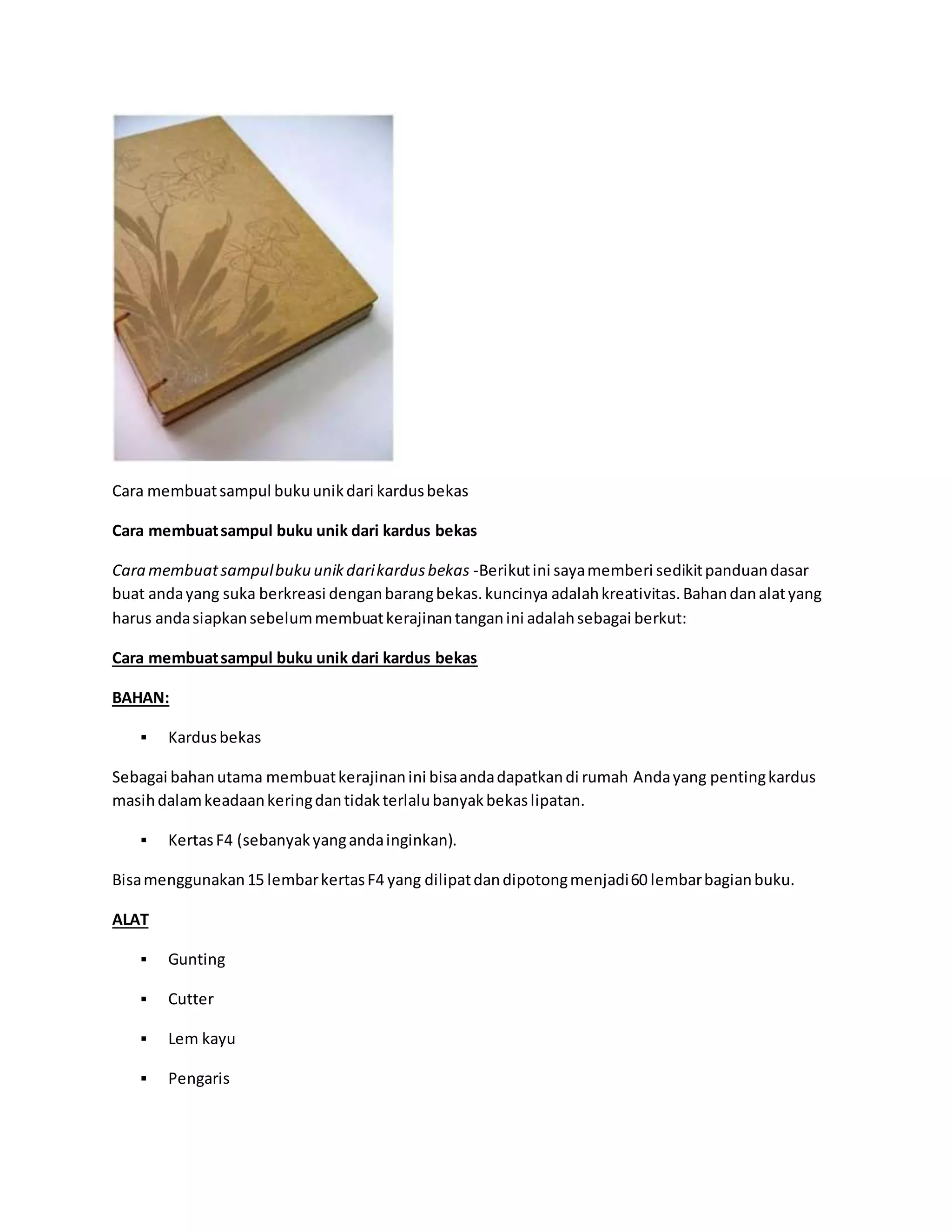 Cara membuat sampul buku unik dari kardus bekas | PDF
