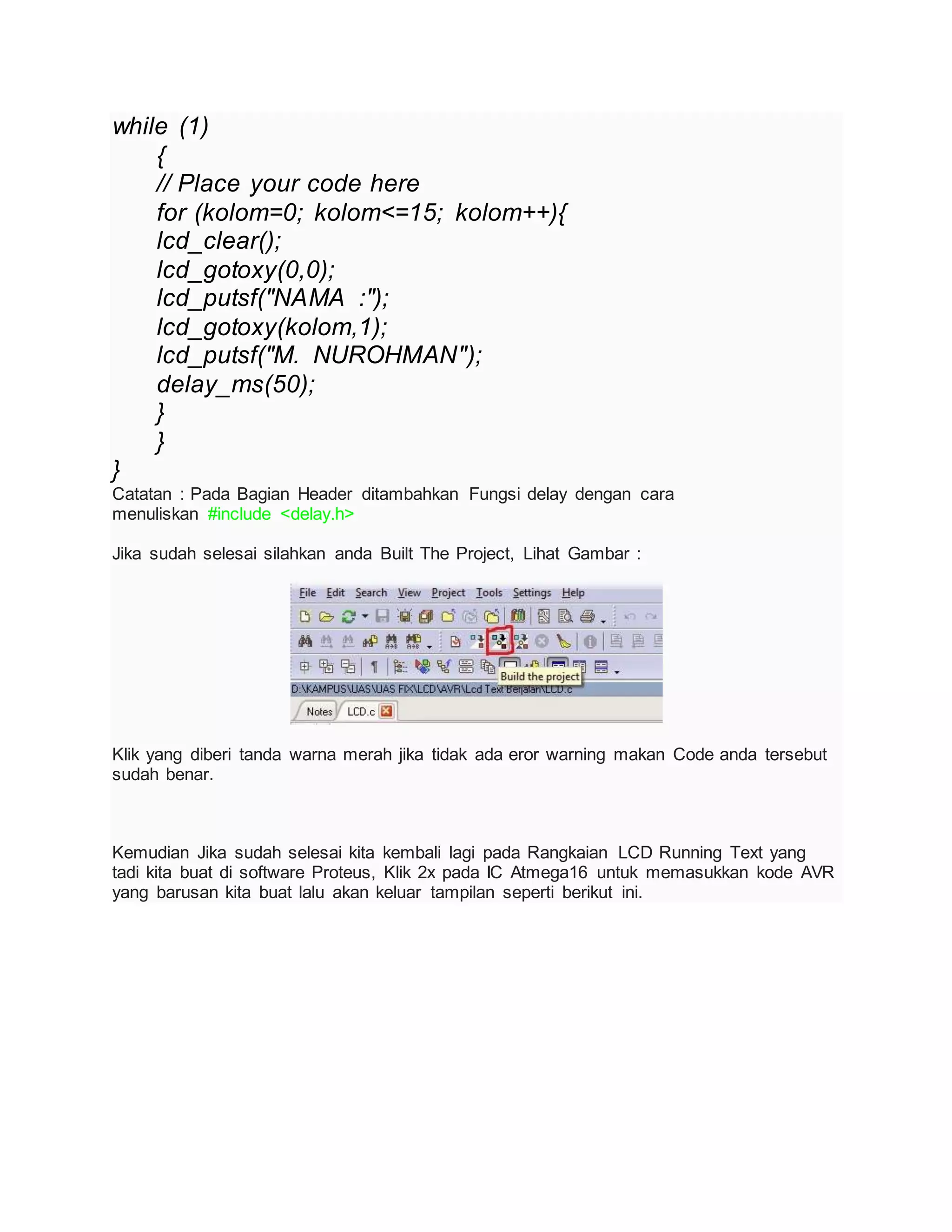 Cara membuat simulasi lcd running text dengan menggunakan proteus | DOCX