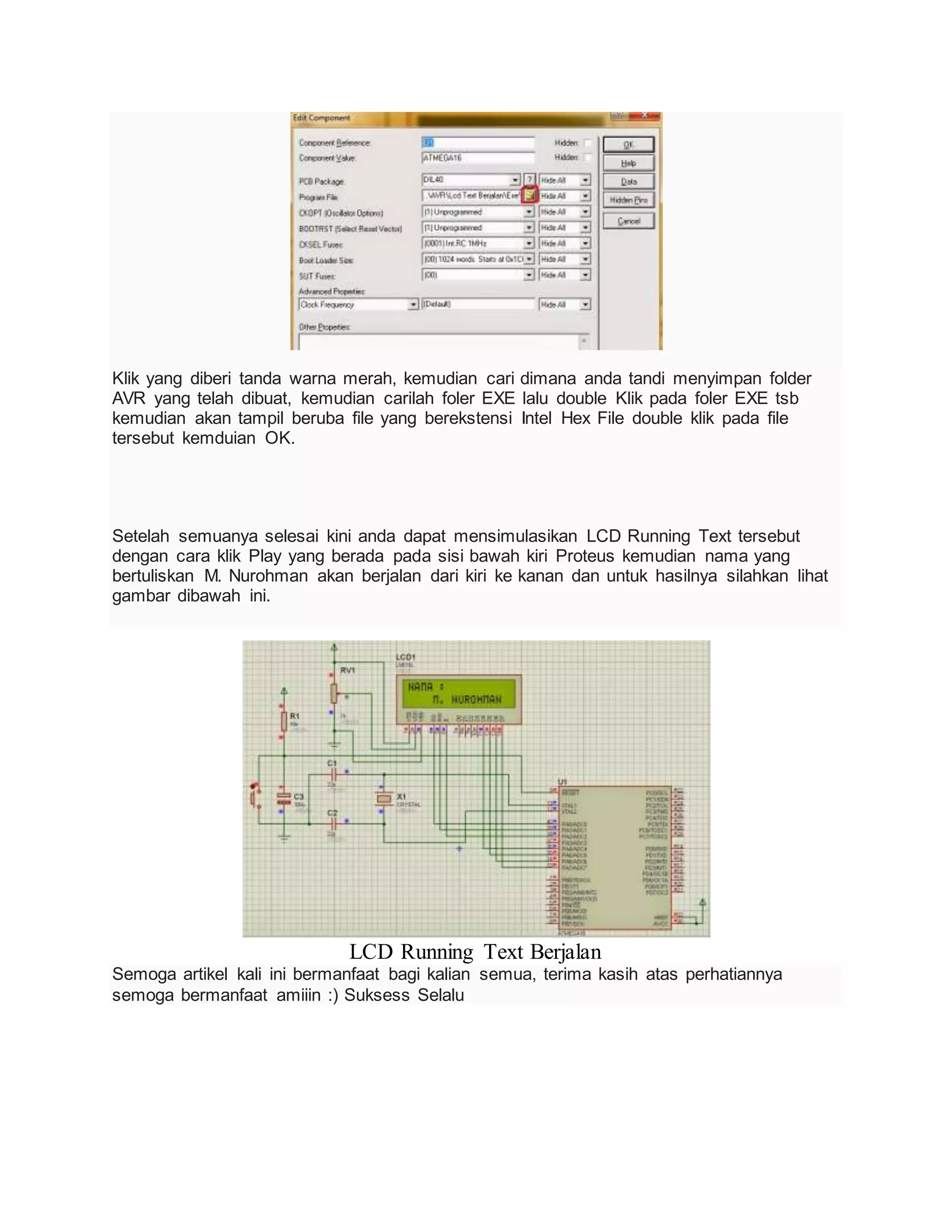 Cara membuat simulasi lcd running text dengan menggunakan proteus | DOCX