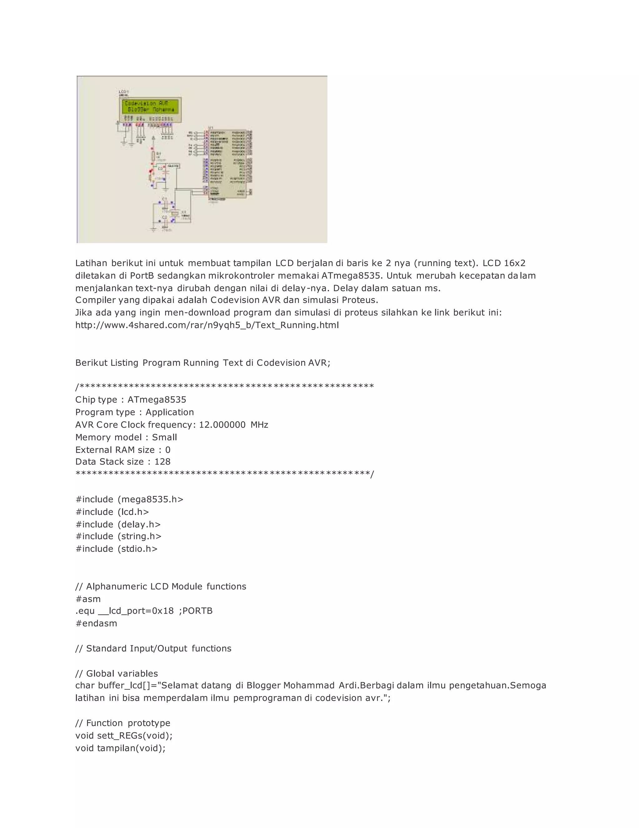 Cara membuat simulasi lcd running text dengan menggunakan proteus | DOCX