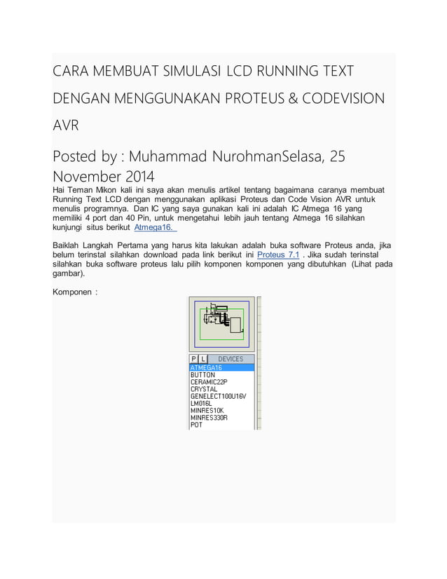 Cara membuat simulasi lcd running text dengan menggunakan proteus | DOCX