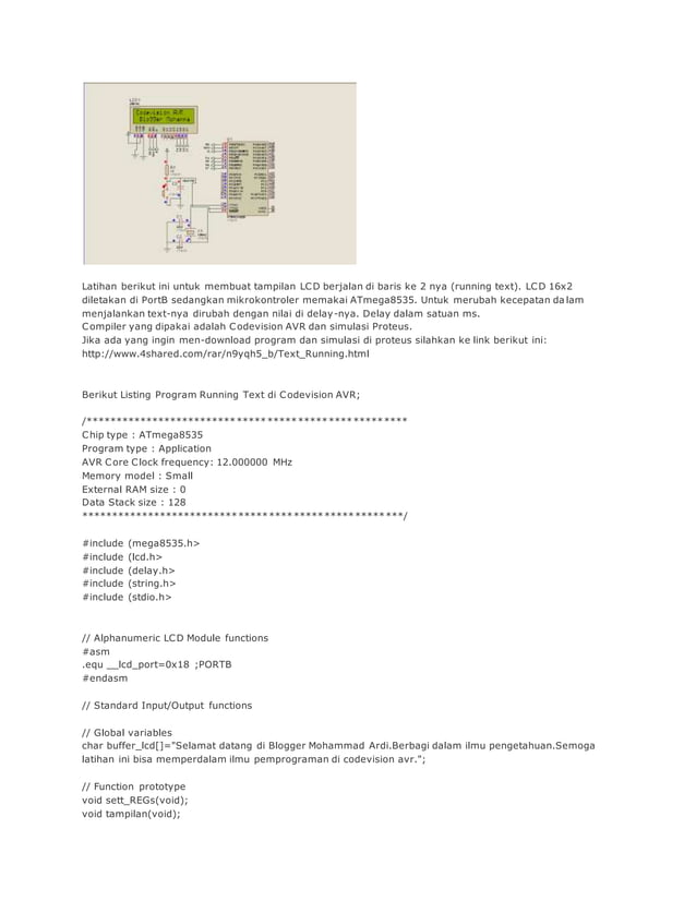 Cara membuat simulasi lcd running text dengan menggunakan proteus | DOCX