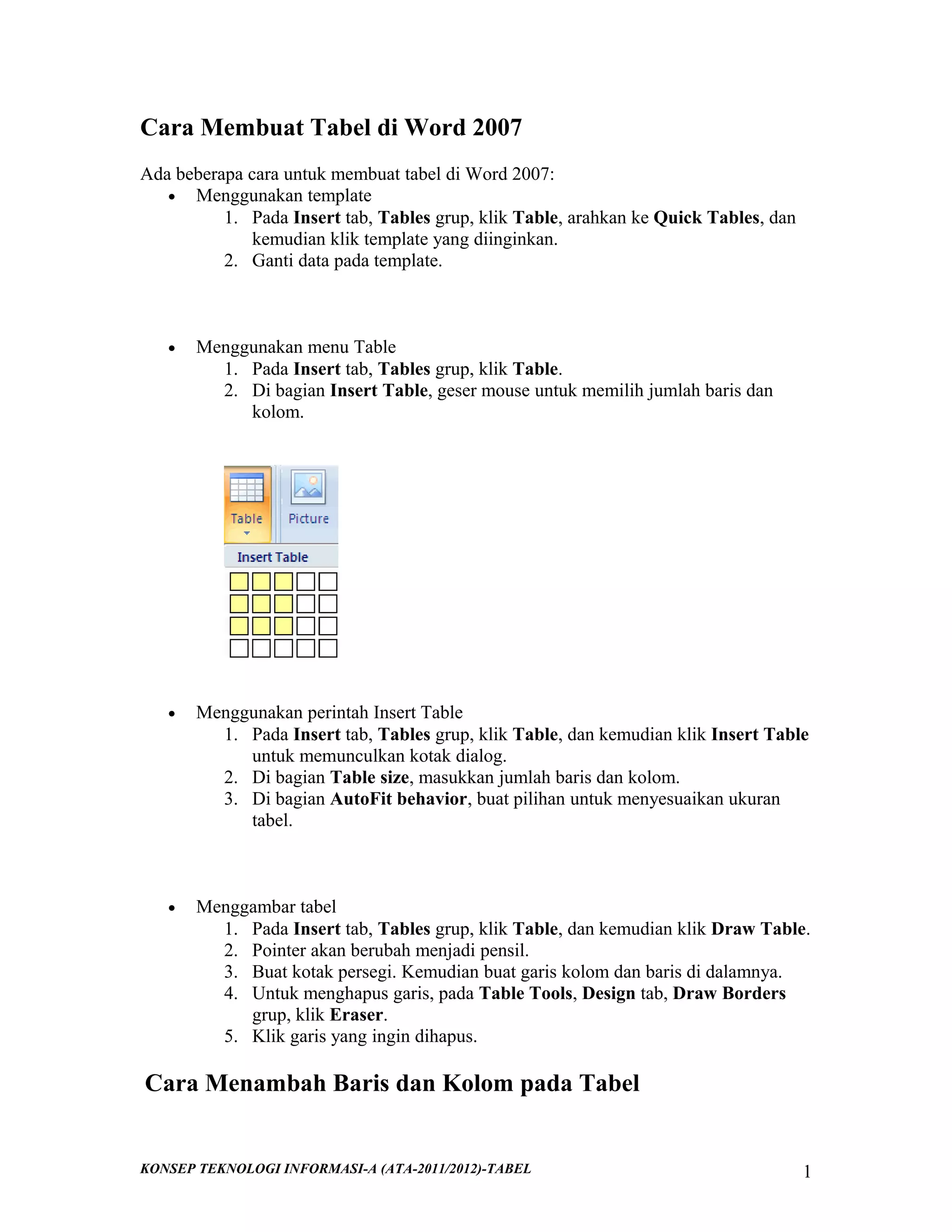 Cara membuat tabel di word 2007 | DOC