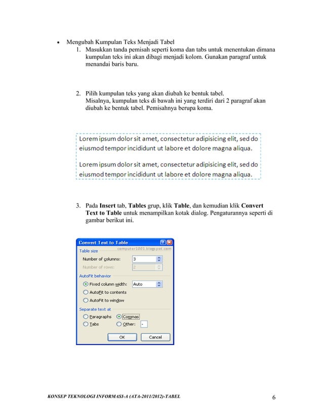 Cara membuat tabel di word 2007 | PDF
