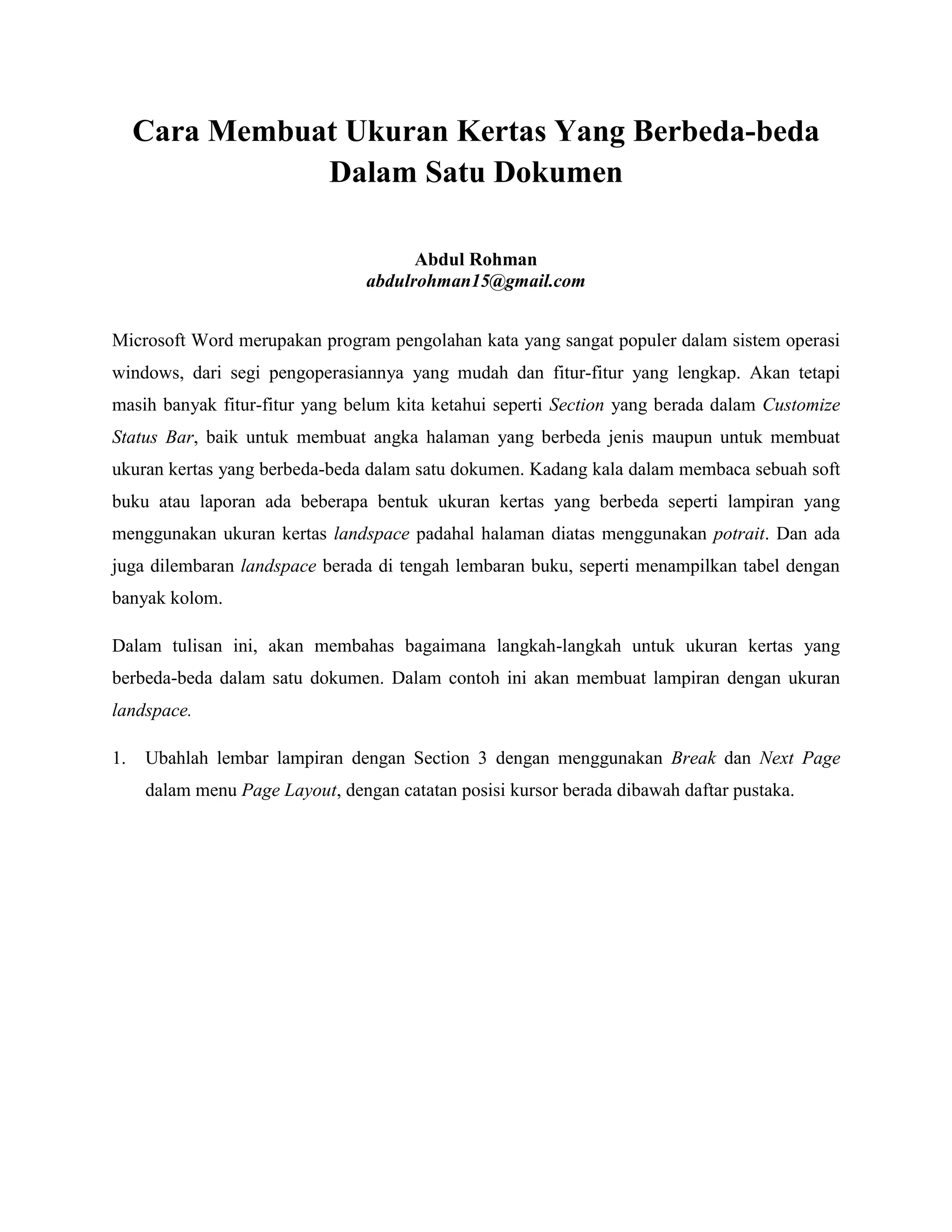 Cara membuat ukuran kertas yang berbeda | PDF