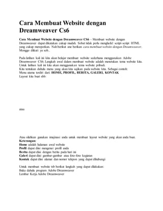Cara membuat website dengan dreamweaver | DOCX