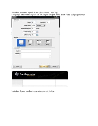 Cara membuat website dengan dreamweaver | DOCX