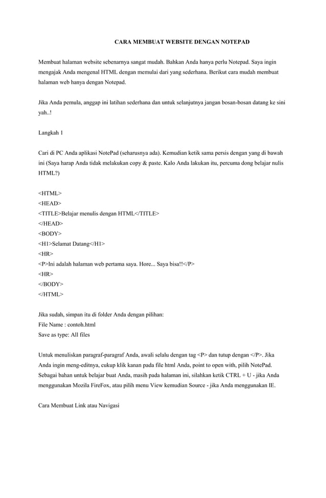 Cara membuat website dengan notepad | DOCX