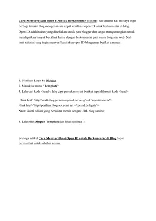 Cara memverifikasi open id untuk berkomentar di blog | DOCX