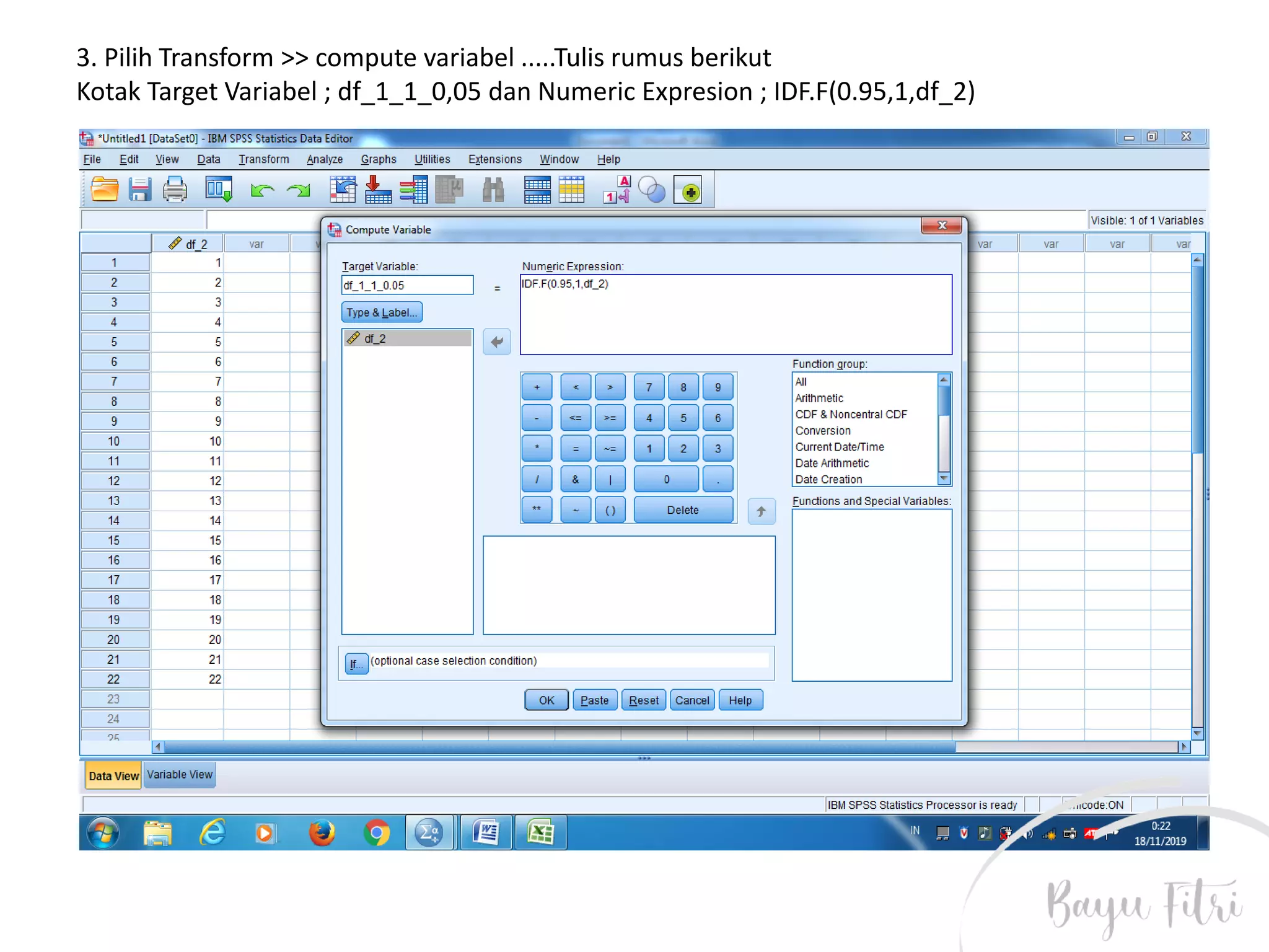Cara mencari nilai f tabel dengan spss.19