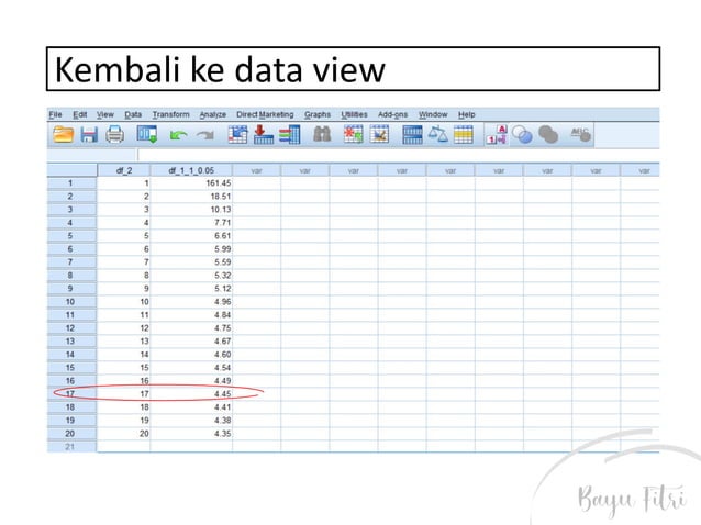 Cara mencari nilai f tabel dengan spss.19