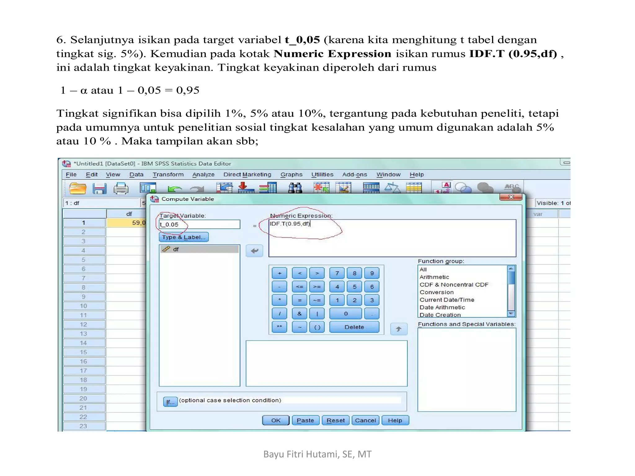 Cara mencari nilai t tabel dengan spss.21